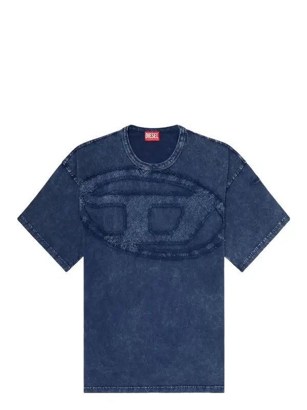 DIESEL® Relaxed Cotton T-shirt With Oval-d Applique - Medium Blue