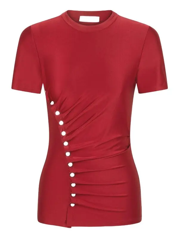 Rabanne Draped Jersey T-shirt With Snap Closure - Red