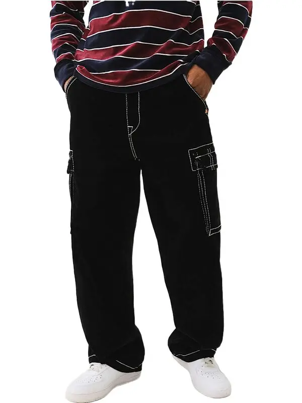 True Religion Velvet Big T Cargo Baggy Pants - Black