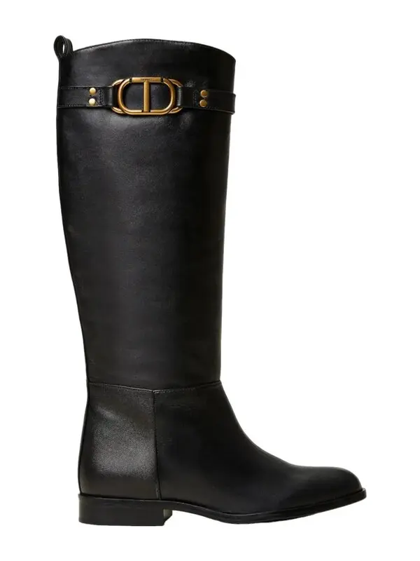 TWINSET Oval T Leather Boots - Black