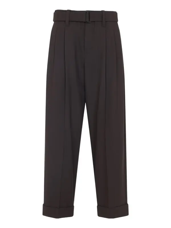 Brunello Cucinelli Belted Pleated Straight Leg Trousers - Black