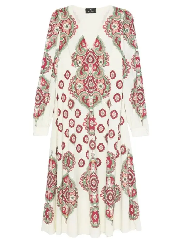 Etro Paisley-print V-neck Midi Dress - White