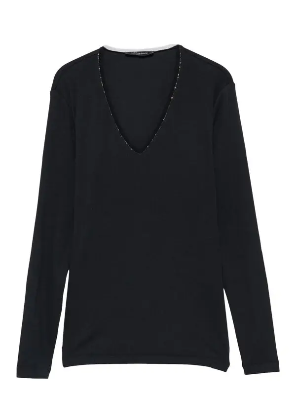 Fabiana Filippi Long Sleeve V-neck T-shirt - Black