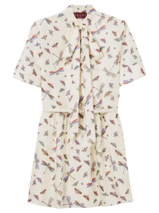 Gucci Printed Silk Twill Dress With Fauna Motif - White