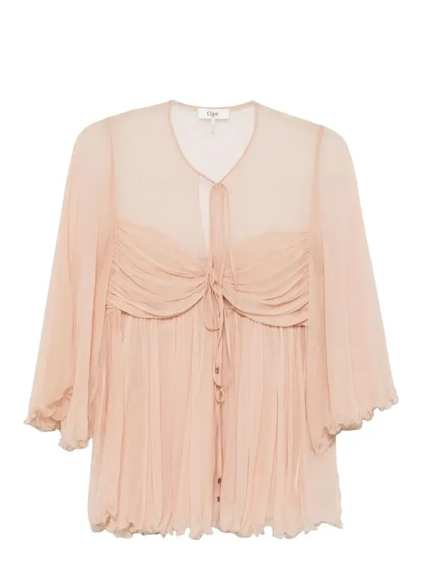 Chloé Pleated Tulle Top - Soft Peach