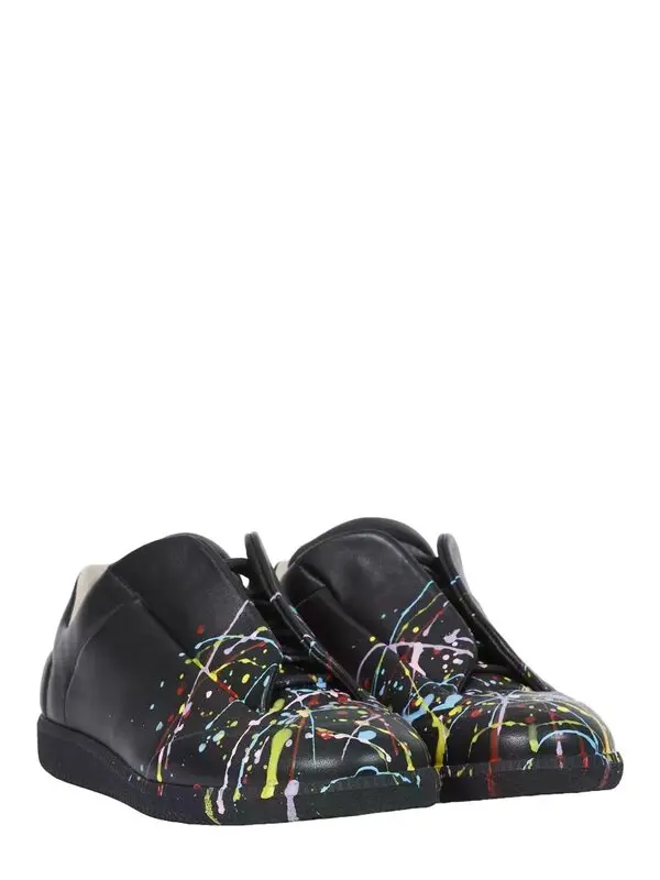 MAISON MARGIELA Paint-splatter Leather Sneakers - Black