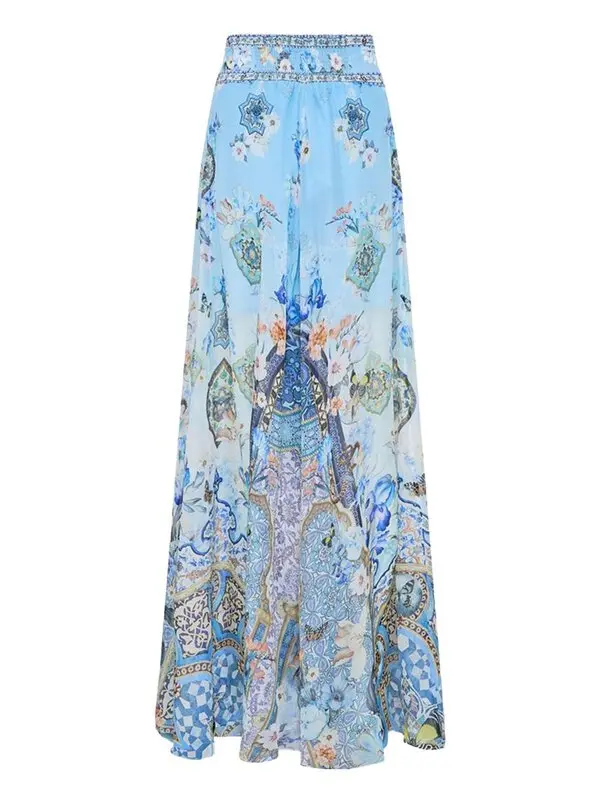 Camilla High Waist Wide-leg Zippered Pants - Blue