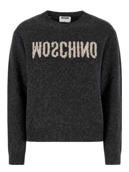 Moschino Long Sleeve Sweater With Logo - Grey