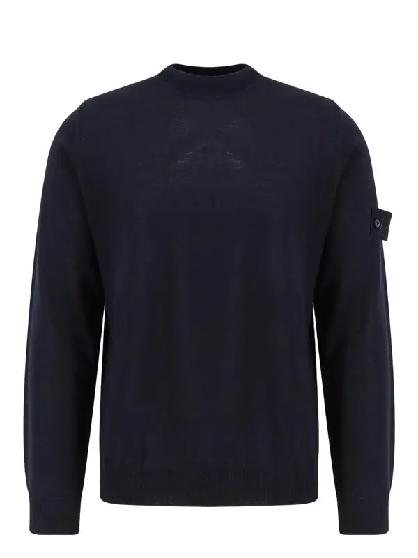 Stone Island Logo Patch Crewneck Jumper - Blue