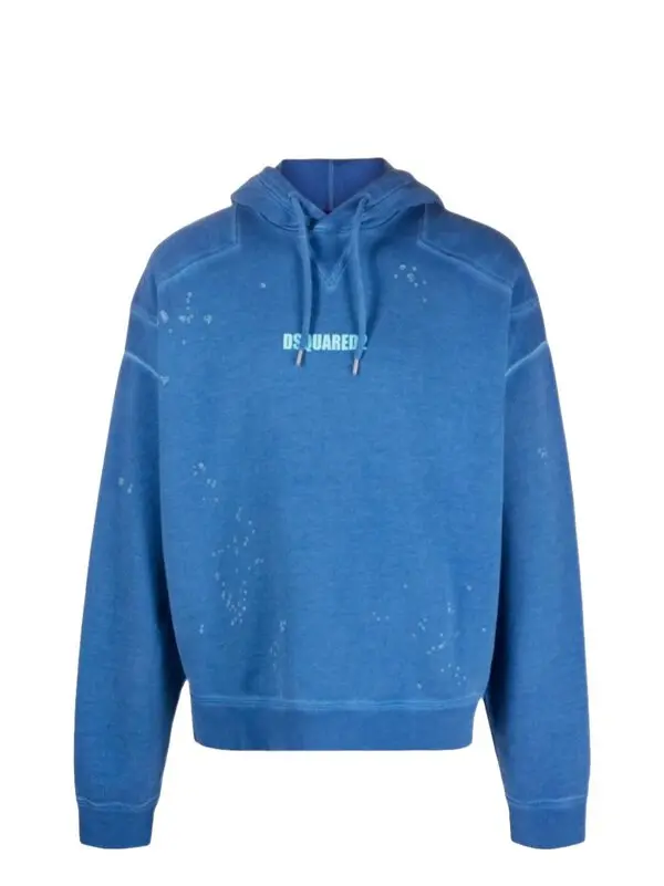 Dsquared2 Logo Printed Distressed Hoodie - Blue