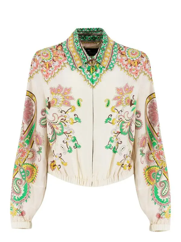 Etro Printed Long Sleeve Zip Up Jacket - White
