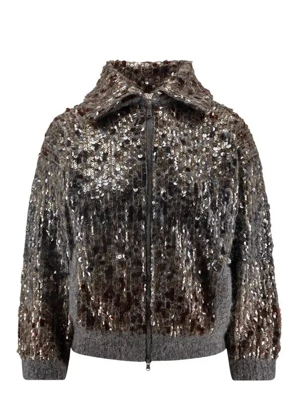 Brunello Cucinelli Sequin Embellished Zip Cardigan - Black