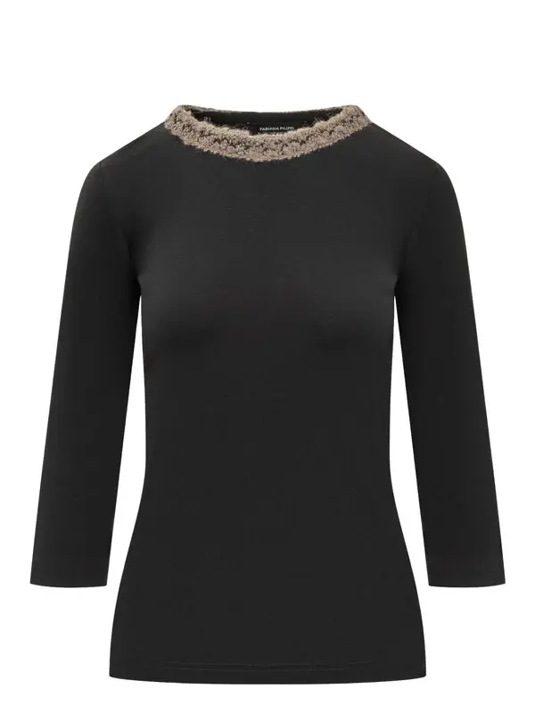 Fabiana Filippi Embellished Round Neck Top - Black