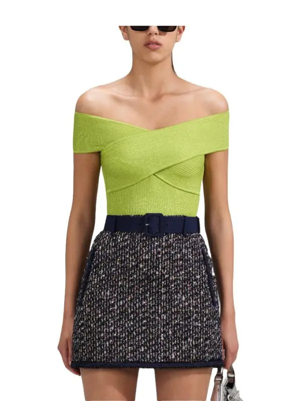 SELF-PORTRAIT Lurex Off-shoulder Knit Top - Multicolor