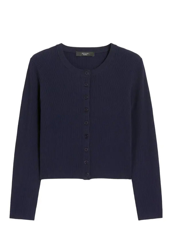 Max Mara Cropped Ribbed Knit Cardigan With Mother-of-pearl Buttons - Navy Blue