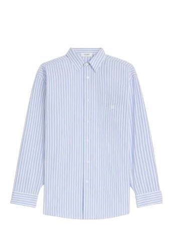 Celine Oversized Shirt In Striped Cotton Poplin - Blue
