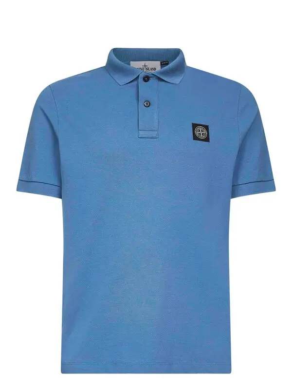 Stone Island Logo Patch Short Sleeved Polo Shirt - Blue