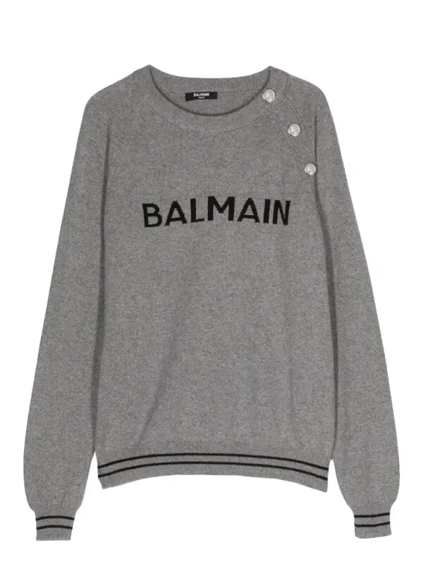 Balmain Intarsia Logo Jumper - Gray