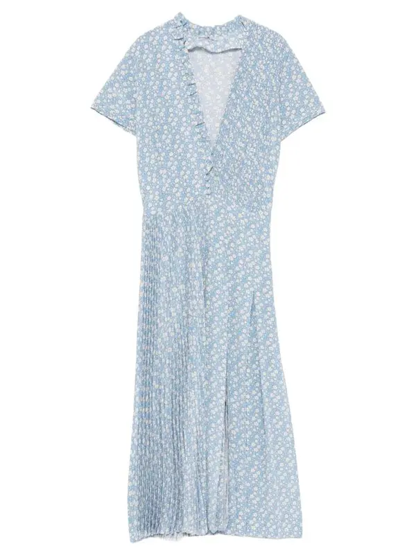 Ermanno Scervino Floral Pleated V-neck Midi Dress - Blue