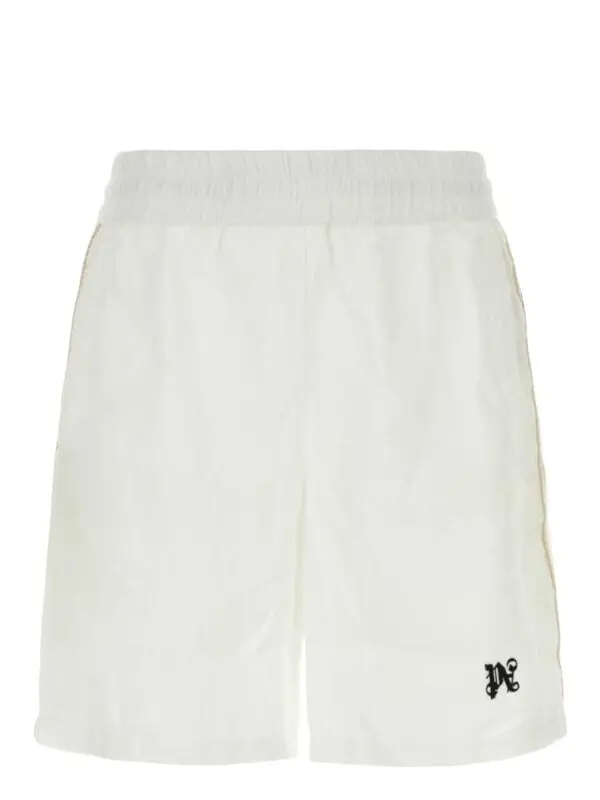 Palm Angels Logo Embroidered Striped Shorts - White