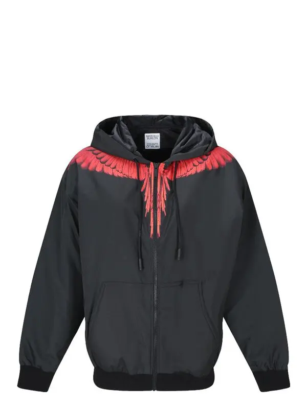 MARCELO BURLON COUNTY OF MILAN Icon Wings Printed Zip-up Hooded Jacket - Black