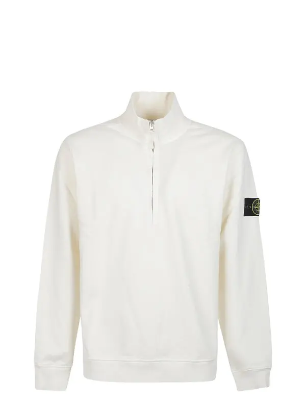 Stone Island Half-zip Sweatshirt With Logo Patch - Ivory