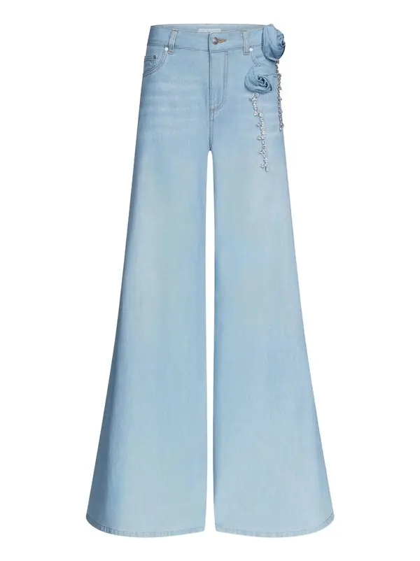 AREA Wide-leg Jeans With Floral Appliqu - Blue