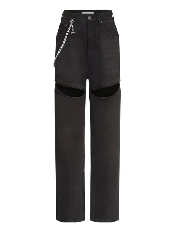 AREA Embellished Mid-rise Slit Jeans - Black
