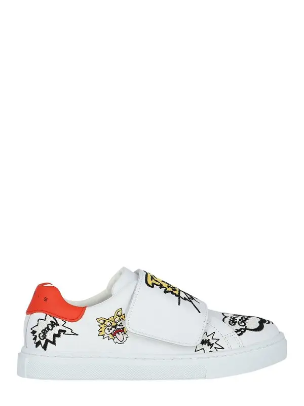 Kenzo Round Toe Casual Sneakers With Graphic Appliqu - White