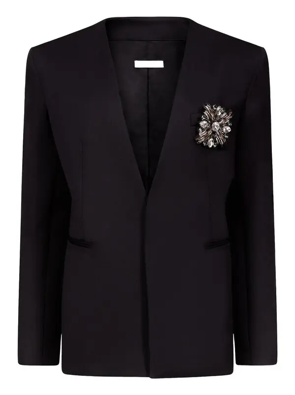 AREA Collarless Embellished Blazer - Black