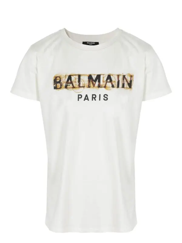 Balmain Logo Print Cotton T-shirt - White