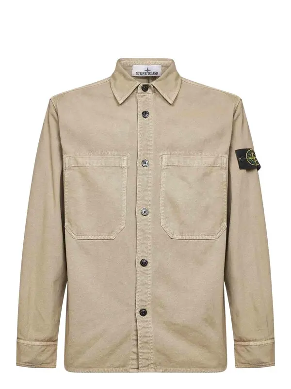 Stone Island Logo Patch Buttoned Shirt Jacket - Desert
