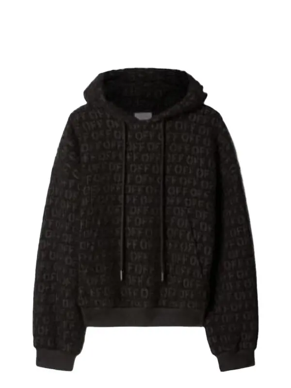 Off-White All-over Patterned Drawstring Hoodie - Black