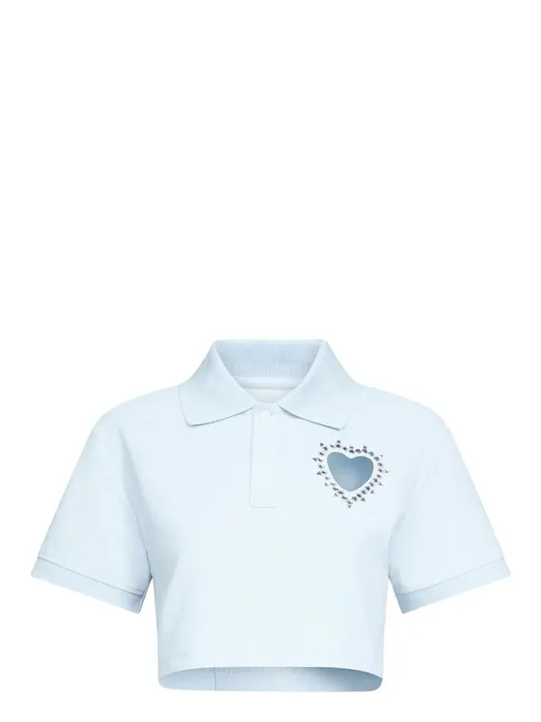 AREA Heart Embellished Cropped Polo Shirt - Blue