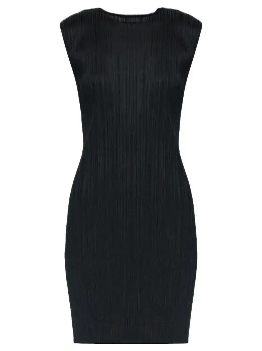 Issey Miyake Sleeveless Round Neck Pleated Dress - Black