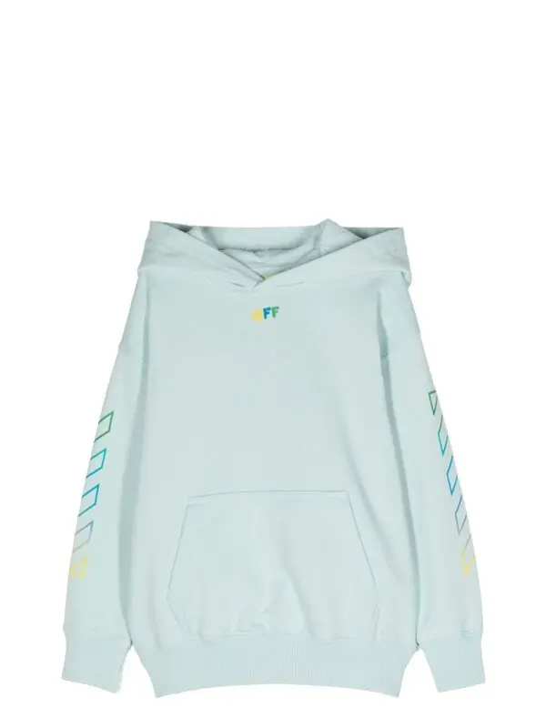 Off-White Diag Stripe Print Cotton Hoodie - Blue