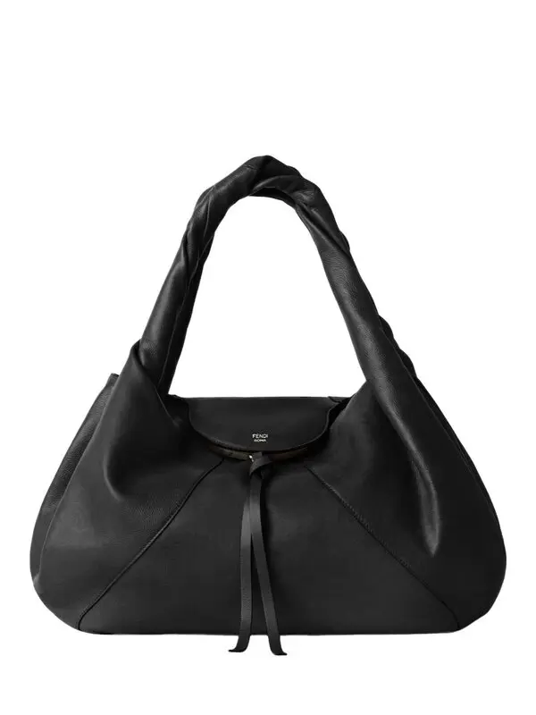 Fendi Leather Bag With Knotted Strap And Round Flap - Black