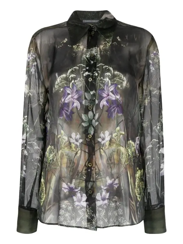 Alberta Ferretti Floral Print Sheer Shirt - Black