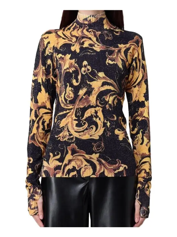 Versace Baroque-printed High Neck Blouse - Black/gold