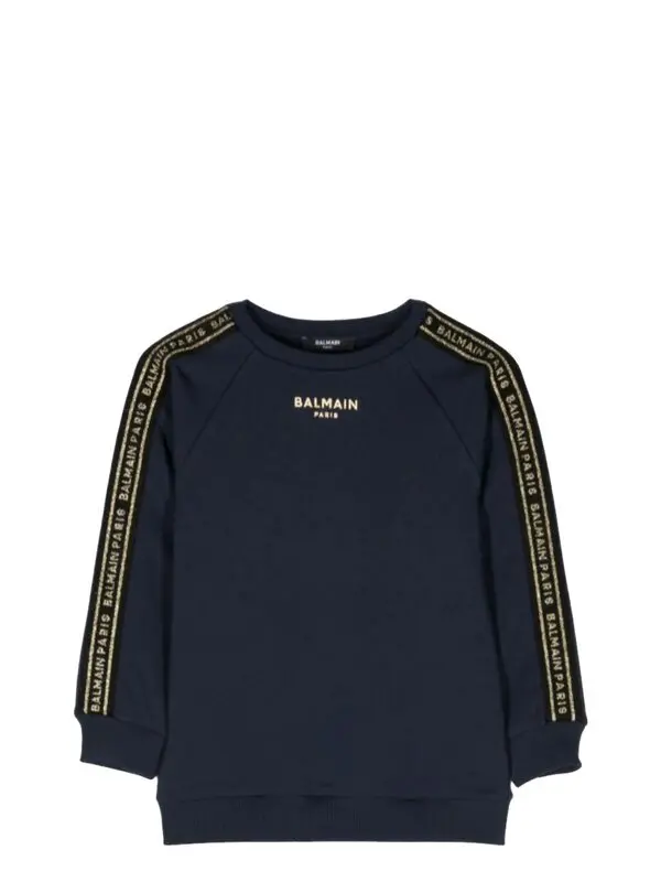 Balmain Logo Tape Cotton Sweatshirt - Blue