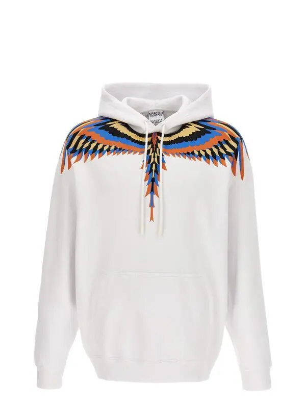 MARCELO BURLON COUNTY OF MILAN Wings Printed Drawstring Hoodie - White