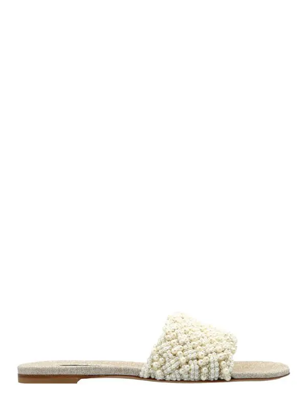 Casadei Pearl Embellished Open Toe Flat Sandals - Cream