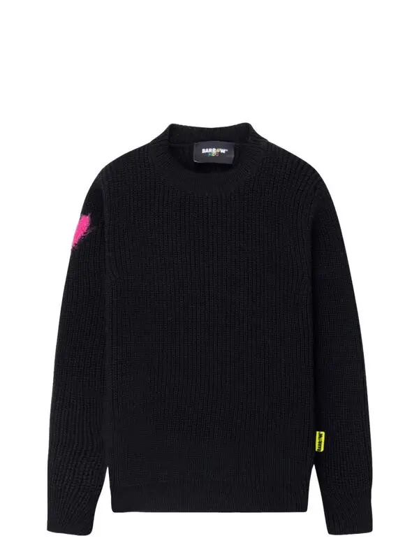 BARROW Crew Neck Intarsia Knit Sweatshirt - Black