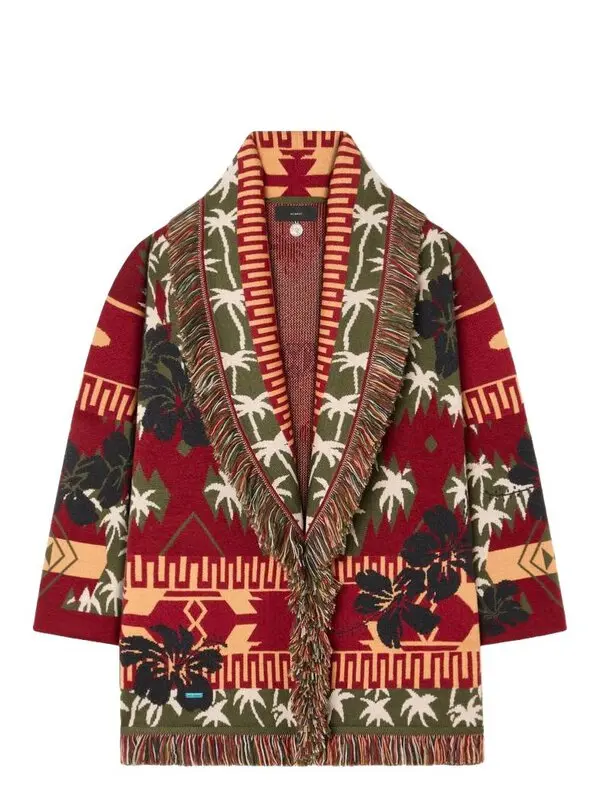 Alanui Jacquard Knit Cardigan With Tropical Motif - Ruby Colour