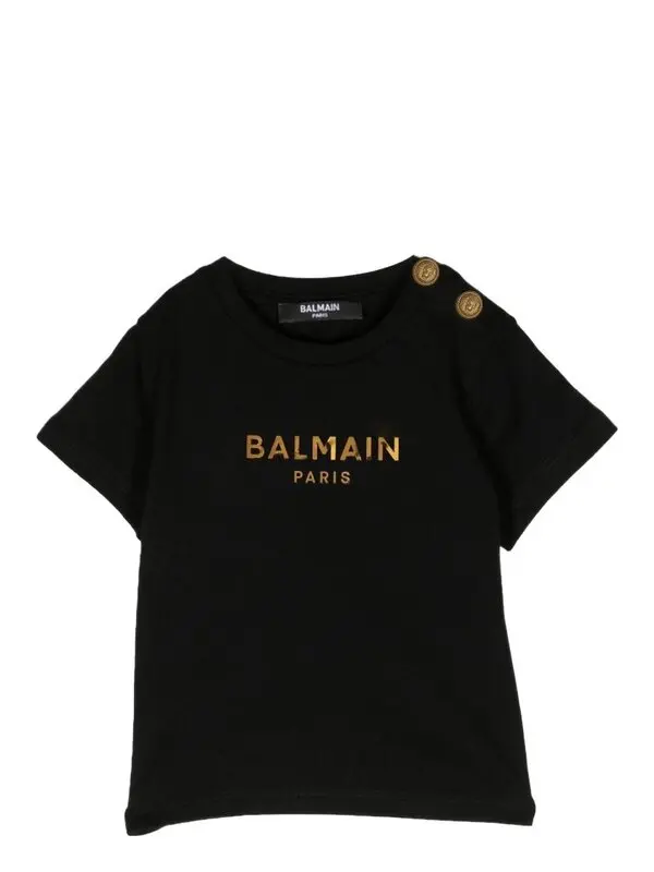 Balmain Logo Print Cotton T-shirt - Black
