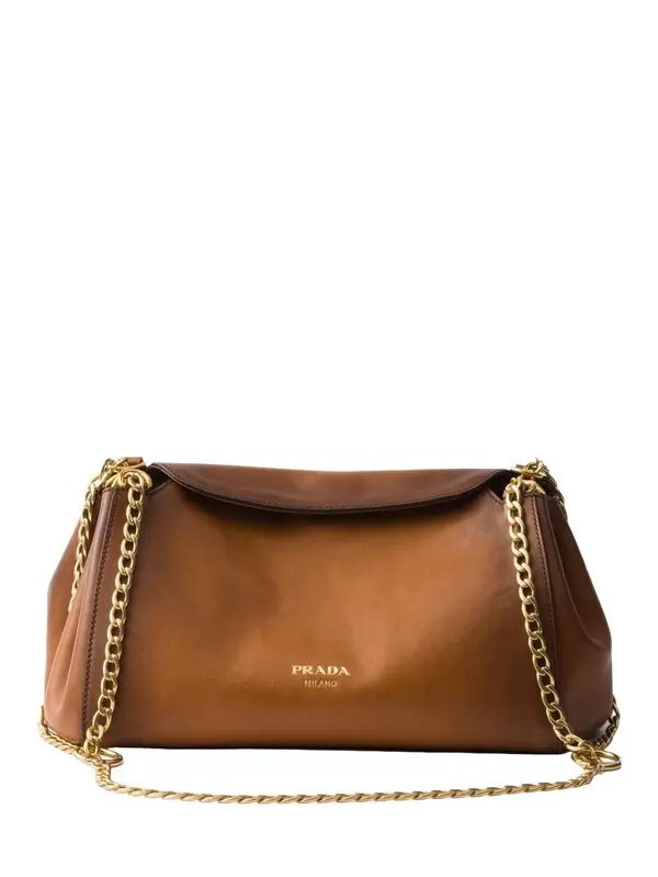 Prada Small Tumulte Leather Bag With Chain Straps - Cognac