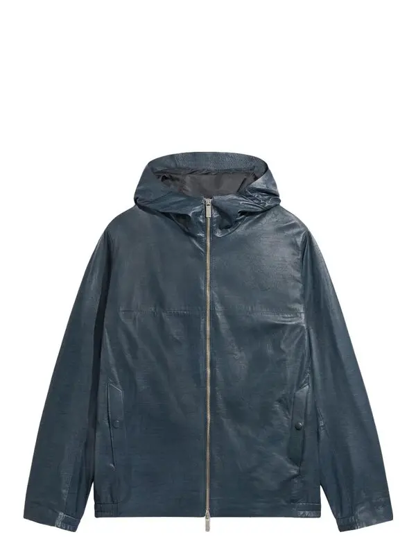 Berluti Long Sleeve Zip Up Leather Jacket - Blue
