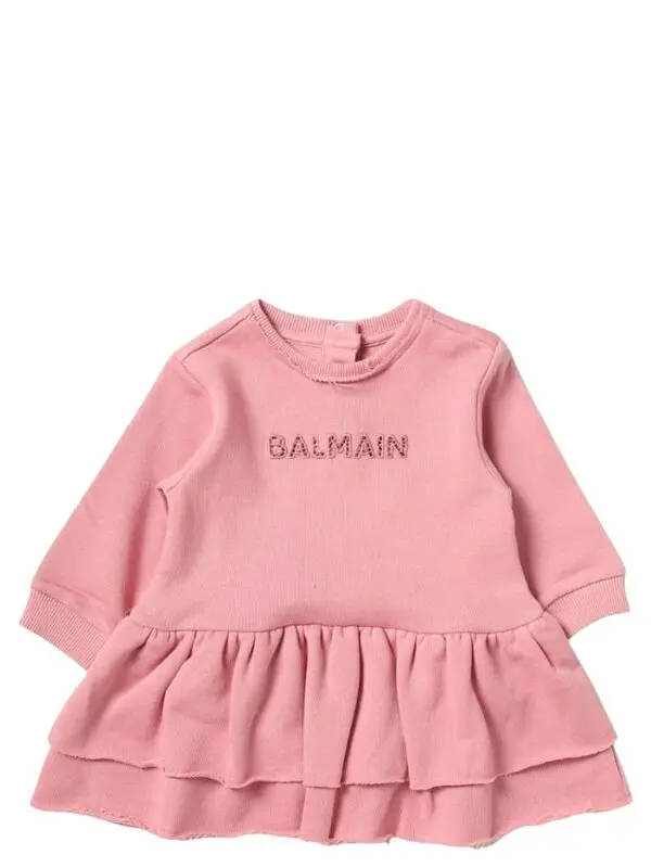 Balmain Logo-embroidered Tiered Dress - Pink