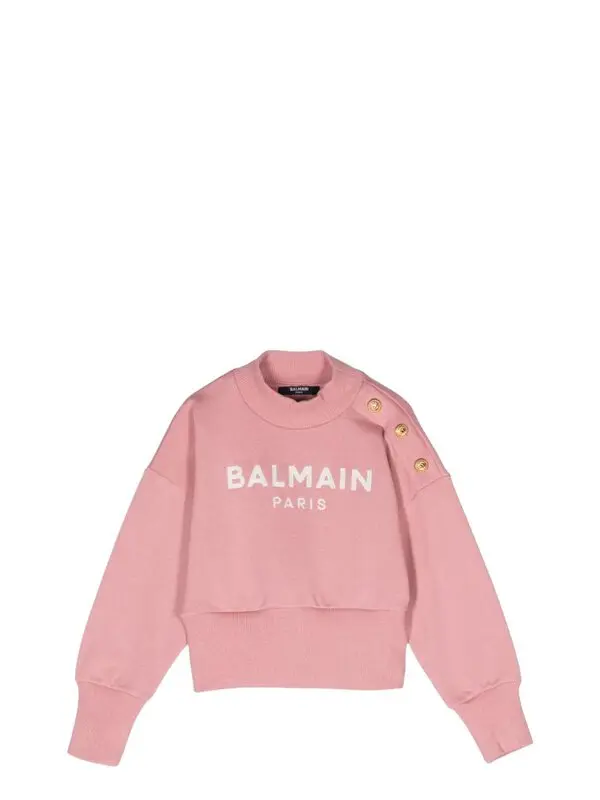 Balmain Logo Embroidered Cotton Sweatshirt - Pink