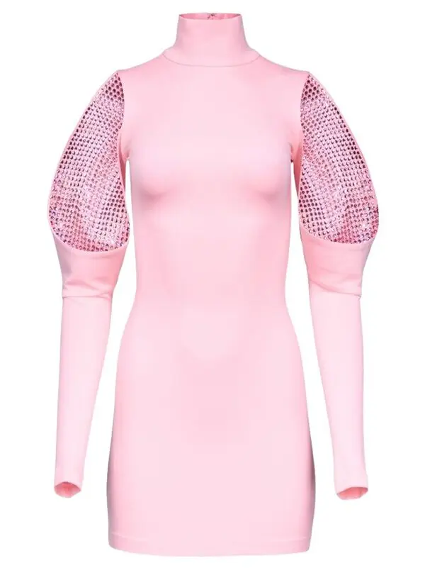 AREA Crystal-embellished High Neck Mini Dress - Pink